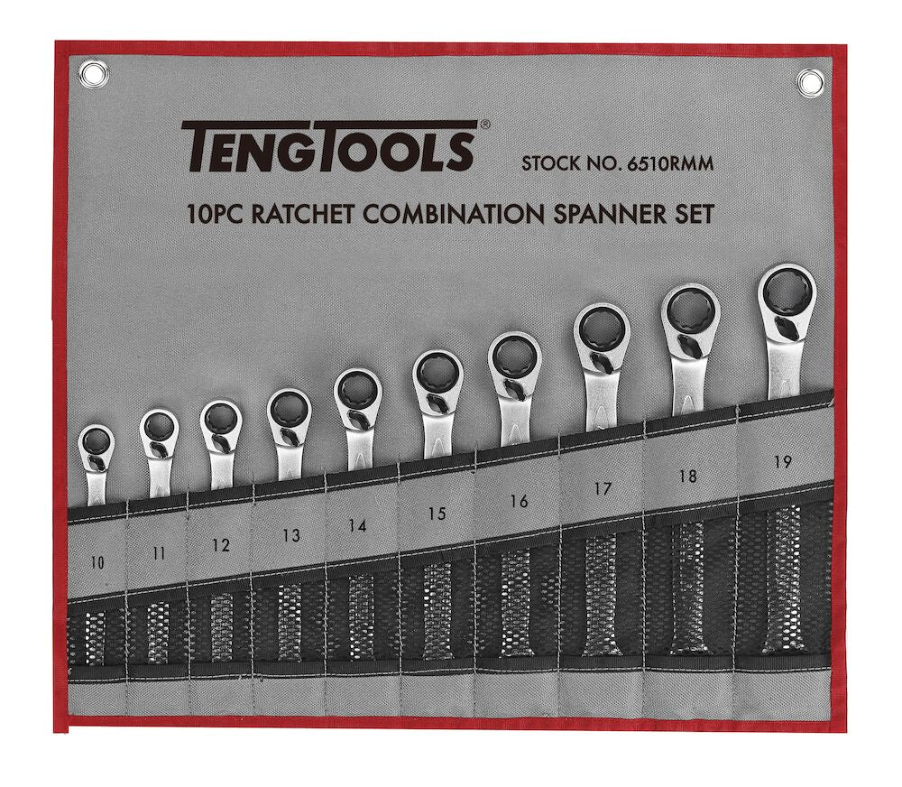 Teng Tools 6510RMM Ratcheting Combination 10 Piece Spanner Set
