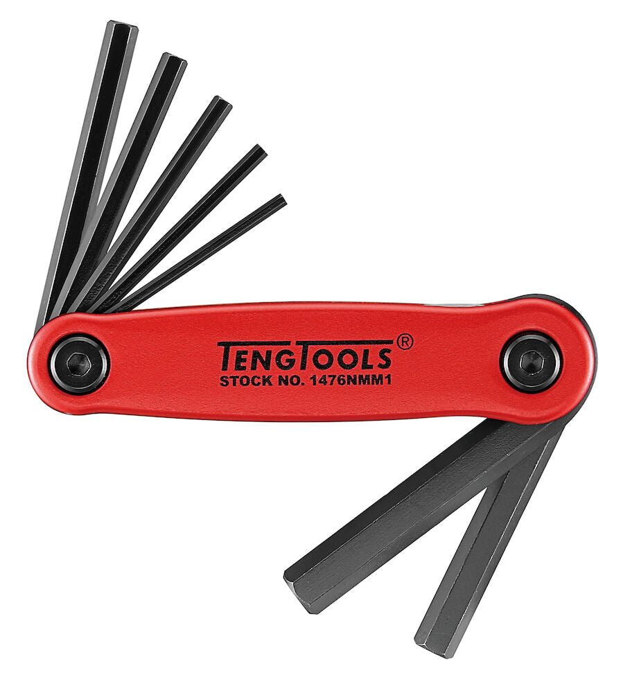 Teng Tools 1476NMM1 Hex Key Set Folding MM 7 Pieces 2.5 to 10mm Alumin