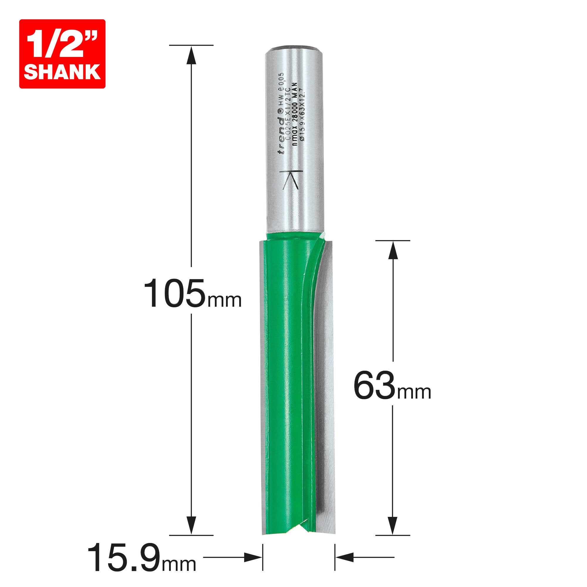 Trend Tools C025EX1/2TC Two Flute Cutter 15.9Mm Diameter