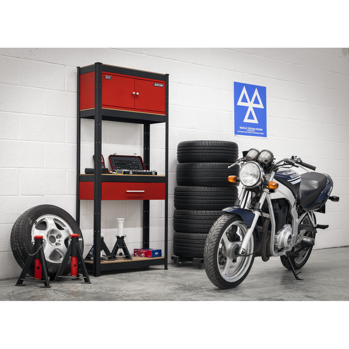 Sealey AP830R Shelving Unit 4-Tier with Cupboard & Drawer