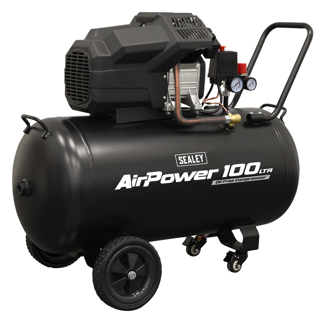 Sealey SAC10002 Air Compressor 100L V-Twin Oil Free Direct Drive 3hp