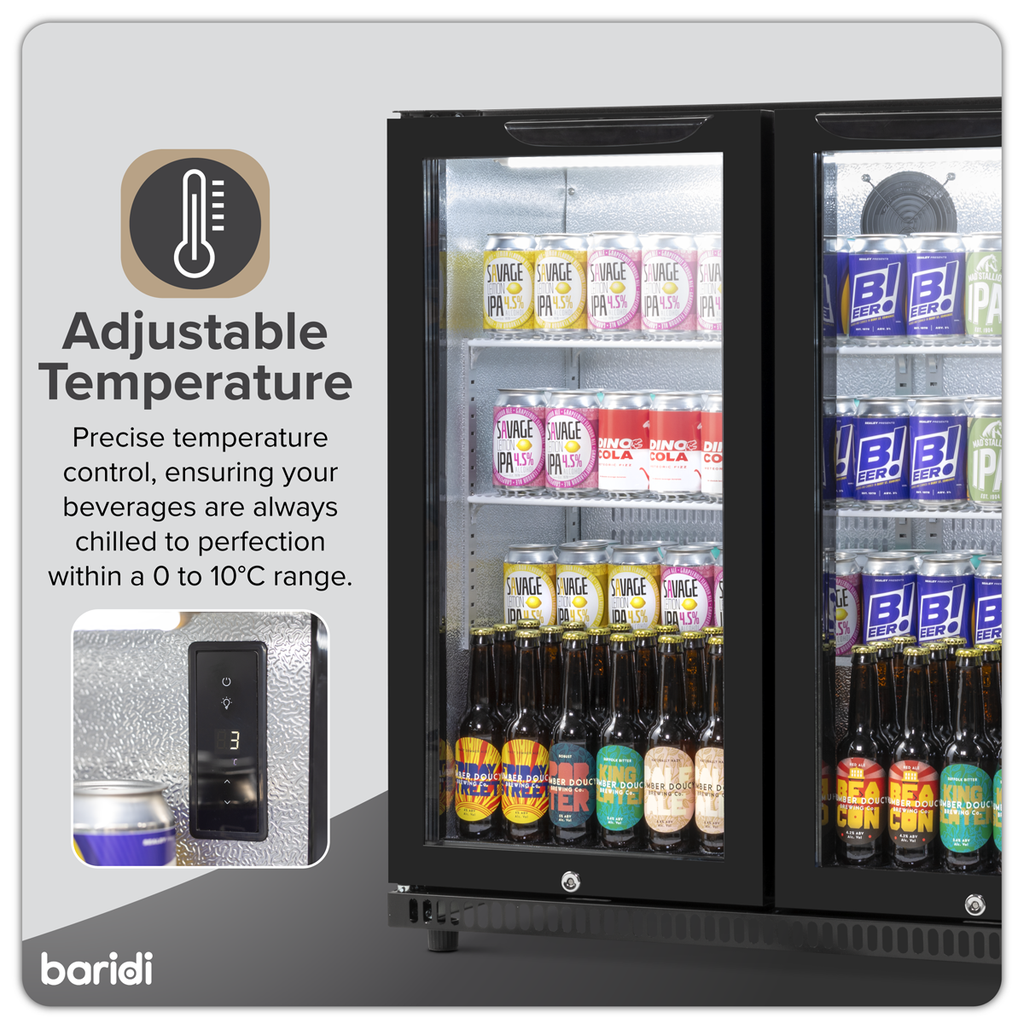 Baridi DH272 Hinged Double Door, Back Bar Drinks Fridge/Cooler, 190L C
