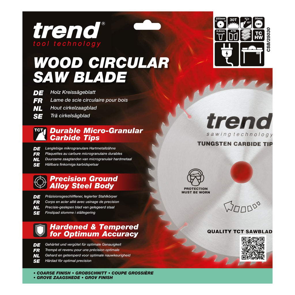 Trend Tools CSB/25030 Trend Wood Circular Saw Blade 250Mm X 30Mm X 30T
