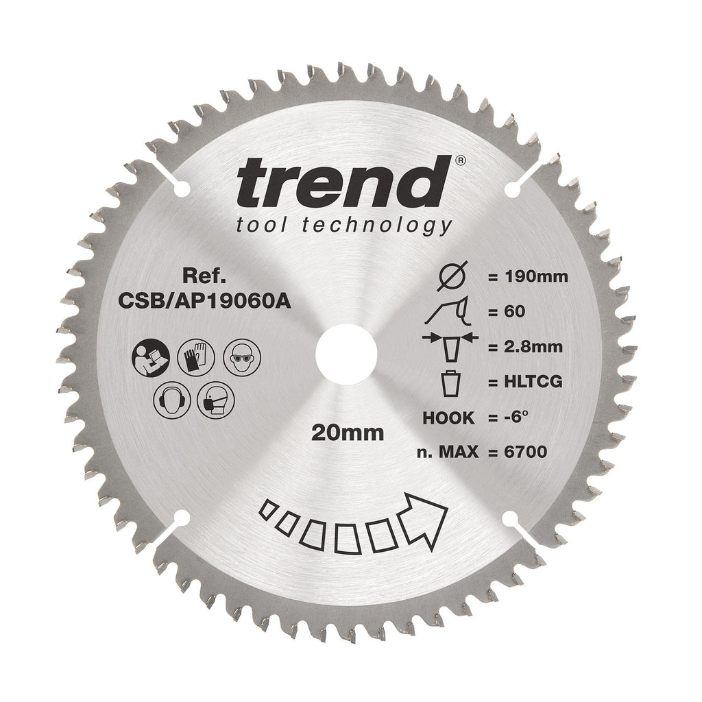 Trend Tools CSB/AP19060A Trend Aluminium/Plastic Circular Saw Blade 19